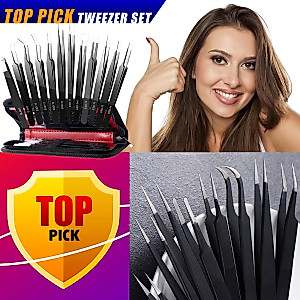 Antonki 12 Pack Tweezers, Precision Tweezers Set, Craft Tweezer Kit, Soldering Tweezers, Jewelry Tweezers, Pointed Ingrown Hair Tweezers, Eyelash Extension Tweezers, Eyebrow Tweezers - with Case