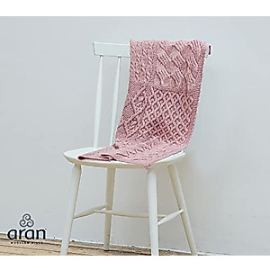 Aran Woollen Mills Supersoft Merino Irish Baby Blanket Cable Knit Throw Made in Ireland 22" x 32" (Winter Rose)