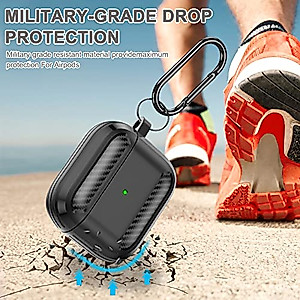 ORIbox Carbon Fiber Designed for Apple AirPods Pro Case, Full Protective Case Skin with Keychain - Fiber Black, ER500001