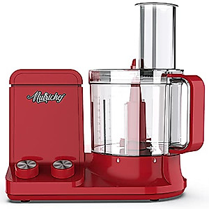 NutriChef NCFPRED Multifunction Food Processor-Ultra Quiet Powerful Motor, Includes 6 Attachment Blades, Up to 2L Capacity (Red), One Size