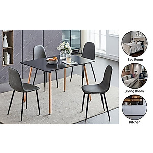 FurnitureR Modern Mid Century Leathaire Upholstered Kitchen Dining Chair Set of 2, Armless Leisure Accent Chair with Black Metal Legs Space Saving for Dining Kitchen Living Room, Grey, 2PCS