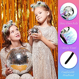 SATINIOR 6 Pcs Disco Ball Headband with Tinsel Disco Party Decorations Disco Ball Hat Disco Ball Decor Ball Boppers Costume Headpiece Disco Accessories for Kids Adults Christmas 1970s Party