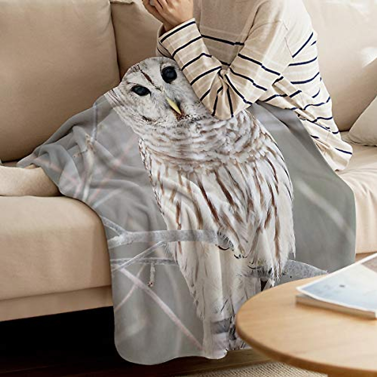 Greeeen Plush Fleece Throw Blanket | Fuzzy, Soft, Warm, Cozy, Reversible Blanket for Bed Couch Sofa Chair Travel- 39 x 49 Winter Owl