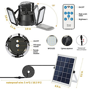 Solar Shed Lights with Dual Lamps, Outdoor Indoor 800LM 192LED Motion Sensor Solar Powered Pendant Light with Remote Control 120° Adjustable Heads IP65 Waterproof for Gazebo Garage Porch