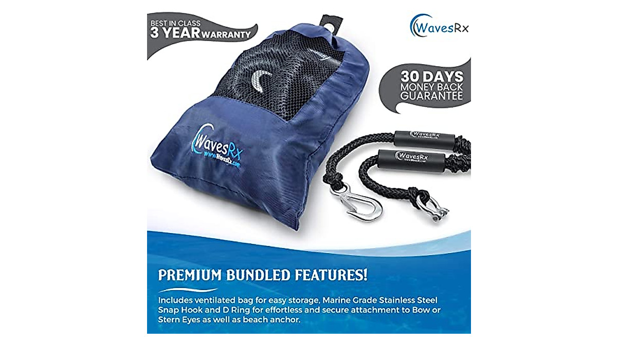 WavesRx 14'-50' AnchorMate Bungee Line for Safer Boat Anchoring