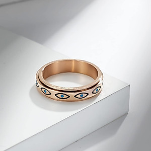 WOYNJI Stainless Steel Eye of Horus Spinner Ring for Men Women All Seeing Eye of God Wedding Band Fidget Anxiety Rings Rose Gold Size 11