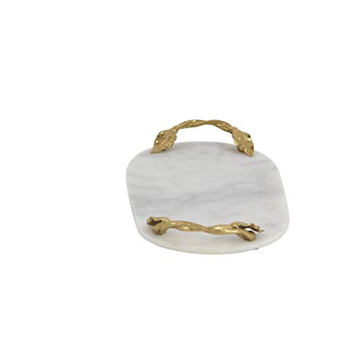 Deco 79 Marble Oval Tray with Gold Twisted Leaf Handles, 20" x 10" x 2", White