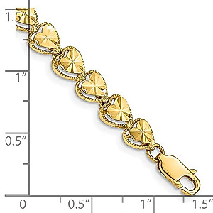 Diamond2Deal Solid 14k Yellow Gold Diamond Cut Heart Bracelet