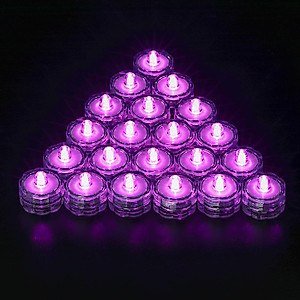 Wellgium Submersible LED Lights, Waterproof Wedding Underwater LED Tea Lights Candles for Centerpieces/Party/Christmas Set of 24, Purple