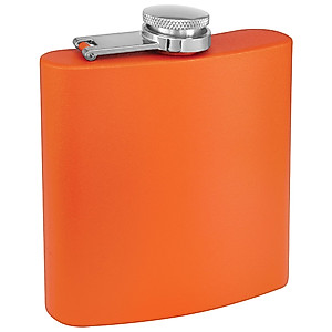 6 oz Stainless Steel Hip Flask with Funnel for Men & Women, Powder Coated Flask Gift Sets for Groomsmen, Bridesmaids, Wedding Party Whiskey Flask for Liquor, by Clear Water Home Goods, Matte Orange