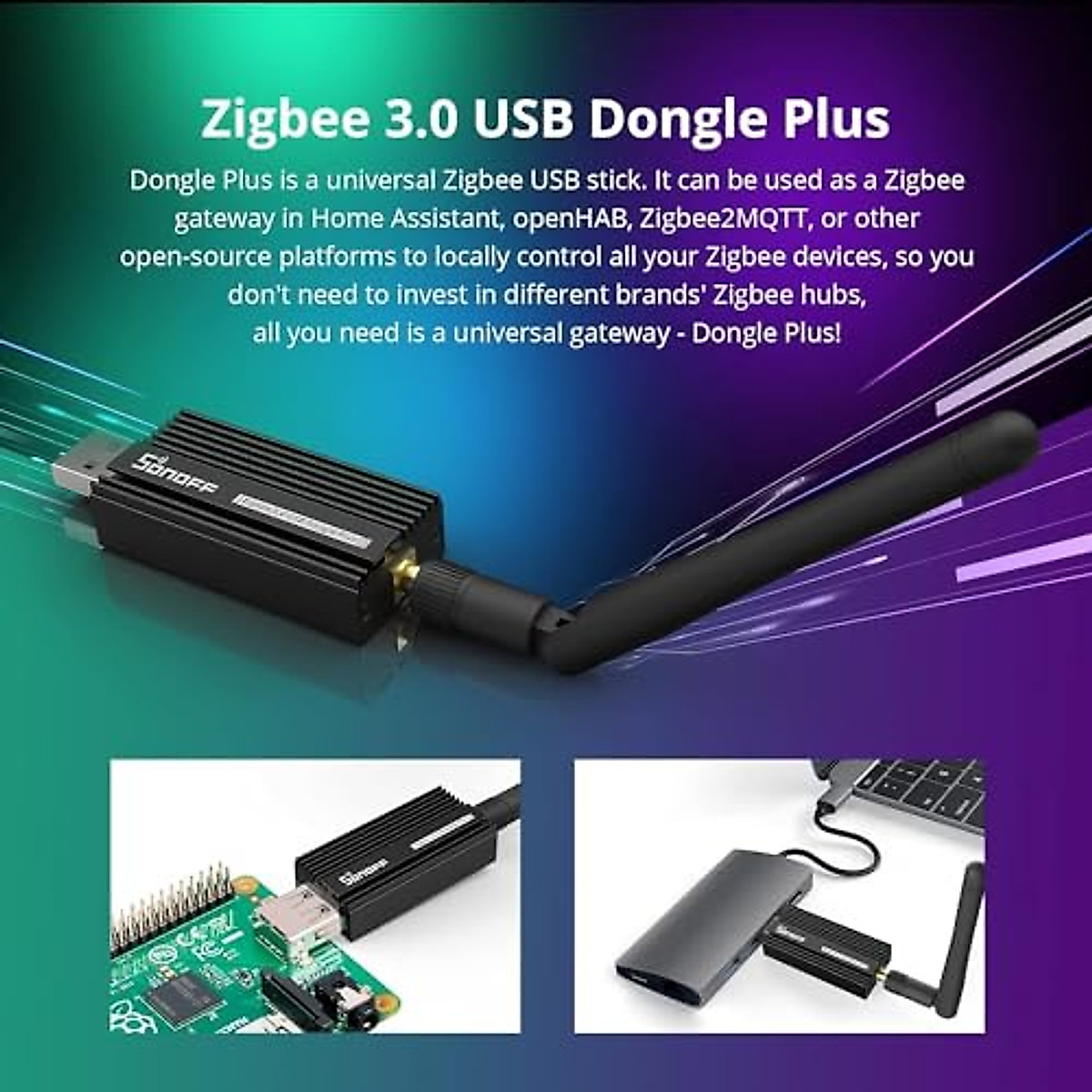 SONOFF Zigbee 3.0 USB Dongle Plus-E Gateway, Universal Zigbee USB Gateway with Antenna for Home Assistant, Open HAB, Zigbee2MQTT etc, Wireless Zigbee 3.0 USB Adapter