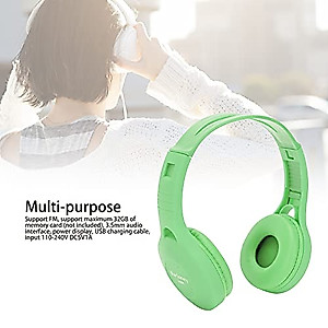 FASJ Wireless Headphones, Bluetooth5.0 Stereo Adjustable On Ear Gaming Headphone with Microphone /3.5mm Interface Supporting FM Memory Card, Noise Cancelling Headset for Sports Travel Work(Green)