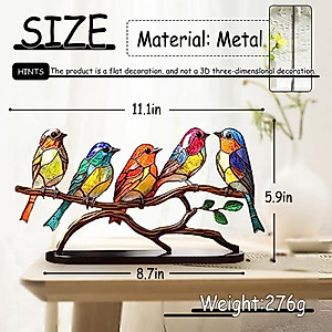 VNRGG Stained Birds On Branch Desktop Ornaments Double Sided Metal Flatness Table Art Home Room Decoration Suitable for Office Wine Cooler Decor(5 Birds on a Branch)