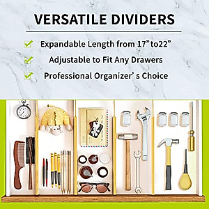 ND NEU DESIGN NeuDesign Bamboo Drawer Dividers - Adjustable and Expandable Organizers for Kitchen, Dresser, Bedroom, Bathroom, Office - Fits Large Drawers 17" to 22" - Pack of 4, Natural