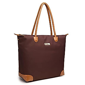 NNEE Nylon Tote Bag With Faux Leather Trim & Multiple Pocket Design (Brown)