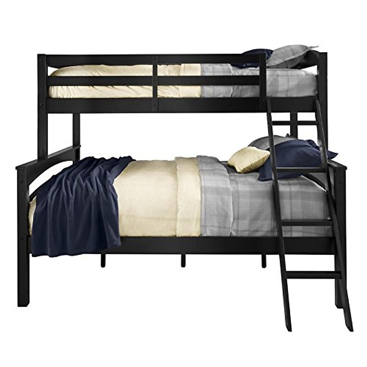 Dorel Living Brady Solid Wood Bunk Beds Twin Over Full with Ladder and Guard Rail, Black
