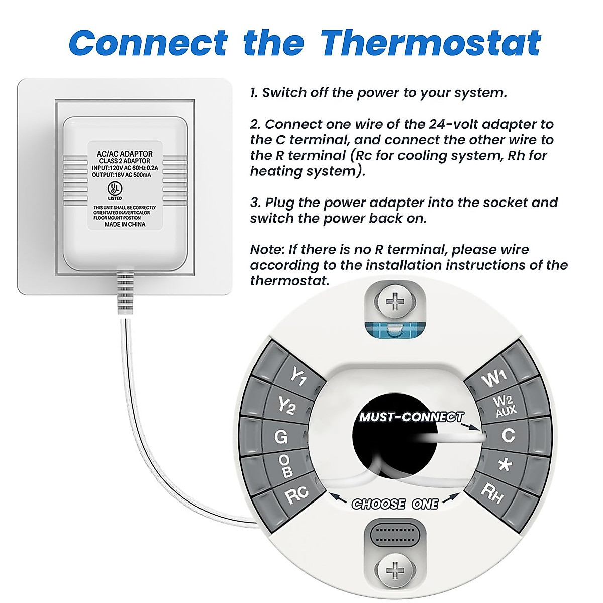 Xwartre UL Certified Thermostat C Wire 24V Transformer, White Adapter Compatible with Honeywell, Nest, Emerson, Ecobee, Wyze Thermostat and Most Doorbells (26FT Power Cable)