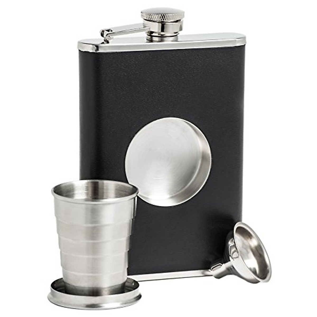 Shot Flask - Stainless Steel 8 oz Hip Flask, Built-in Collapsible 2 Oz. Shot Glass & Flask Funnel - BarMe Brand