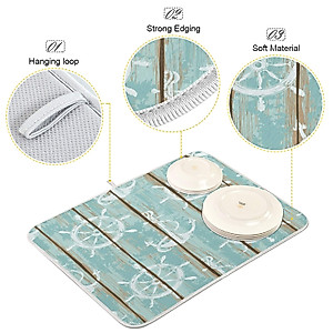 Boards Of Ship Deck Nautical Dish Drying Mat 16x18 inch Absorbent Reversible Microfiber Mat Dish Dry Pad Protector for Kitchen