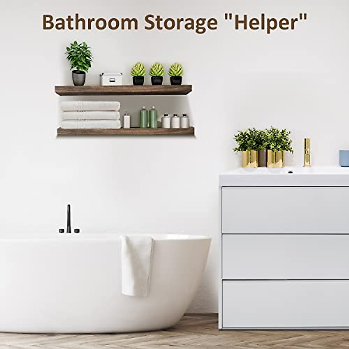 Floating Shelves for Wall Set of 2, Rustic , 24 Inch, Natural Dark Wood ,Farmhouse, Thick Floating Shelf for Bathroom, Bedroom, Kitchen, Living Room, Office