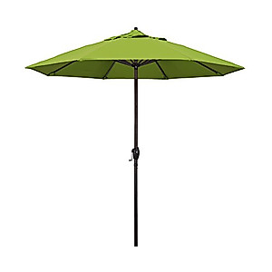 California Umbrella 9' Round Aluminum Market Umbrella, Crank Lift, Auto Tilt, Bronze Pole, Kiwi Olefin