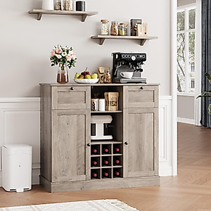 BOTLOG Coffee Bar Cabinet, 42.5" Buffet Cabinet with Storage, Sideboard Bar Cabinet with Wine Rack, Storage Shelves Coffee Bar Cupboard for Kitchen, Dining Room