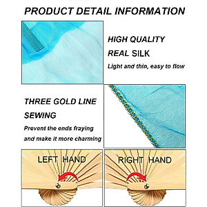 Nimiman Women 1 Pair (Left+Right) Silk Belly Dance Fan Veil Belly Dancing Long Hand Fan Length 150 cm Width 90 cm (Rainbow)