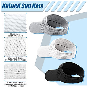 3 Pieces Women Knitted Hats Sun Visor Hat for Women Elastic Sports Hat Empty Top Quick Drying Wide Brim Golf Riding Beach Hiking Hat (Black, White, Gray, 3 Pieces)