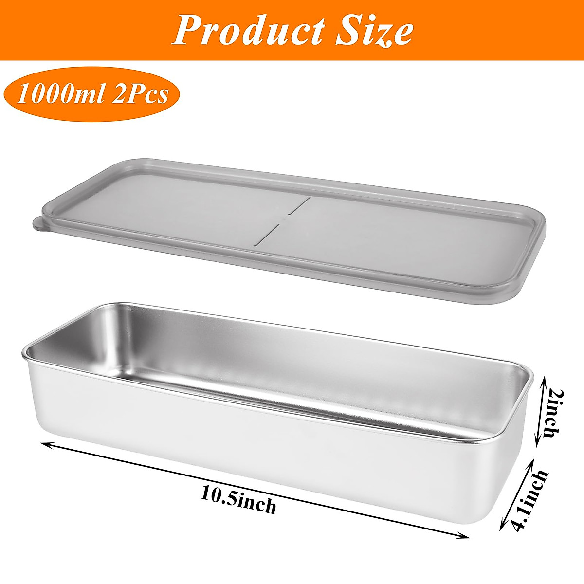MUXHEL 2 Pcs Bacon Container for Refrigerator Air Tight, 304 Stainless Steel Deli Meat Container for Fridge, Food Storage Container with Airtight Lid for Meat, Cheese, Fruit, Vegetables (1L)