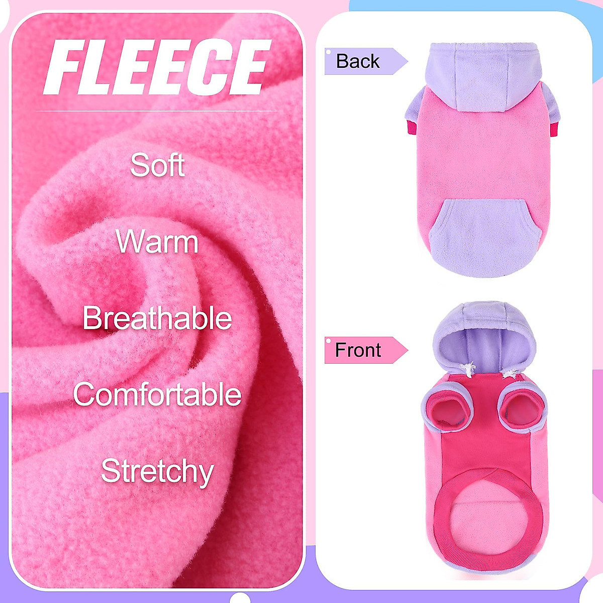 BEAUTYZOO Fleece Dog Hoodie Sweatershirt with Pocket and Leash Hole, Stretchy Small Medium Large Sized Dogs Clothes for Fall Winter Cold Days, Color Designer Warm Dog Jackets,French Bulldog Coats