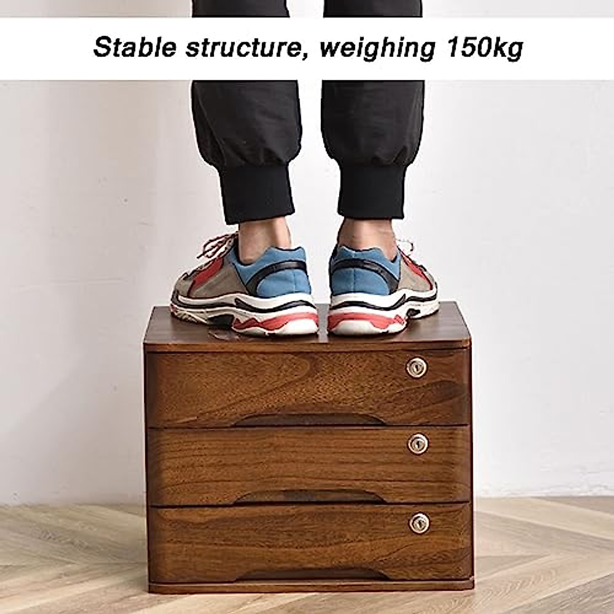 JAEFIT Solid Wood Storage Box - Flat File Cabinet, Wooden Desktop Storage Box with Lockable Drawers, Office Supplies A4/Receipt File Organizer (Size : 4 Layer)