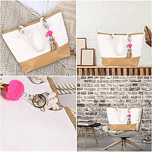 Genovega Extra Large Woven Straw Beach Tote Bag Sandproof for Women, Oversized XL Womens ladies Big Canvas Waterproof Totes Bags Zipper Pocket Best Gifts