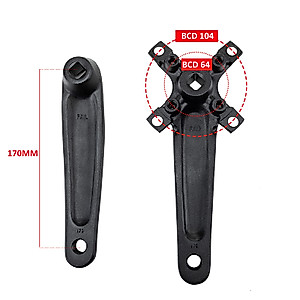 BUCKLOS MTB Crankset Square Taper with 22/24/26/32/38/42/44T Chainring Set, 170mm 104/64 BCD Hybrid Mountain Bike Crankset 8/9/10 Speed Compatible with Shimano Sram FSA.