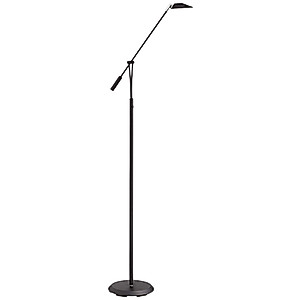 360 Lighting Arnie Traditional Industrial Pharmacy Light Floor Lamp Standing LED 62" Tall Sleek Black Metal Chrome Adjustable Arm Round Shade Decor for Living Room Reading House Bedroom