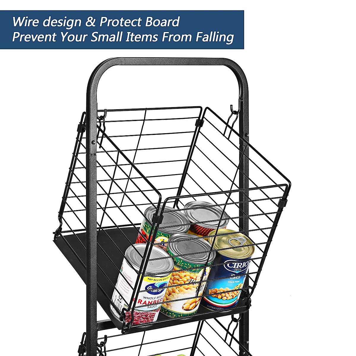 OYEAL 3 Tier Fruit Basket Tiered Market Basket Storage Stand for Kitchen Metal Wire Fruit and Vegetable Storage Basket Food Storage Chart with 4 Wheels