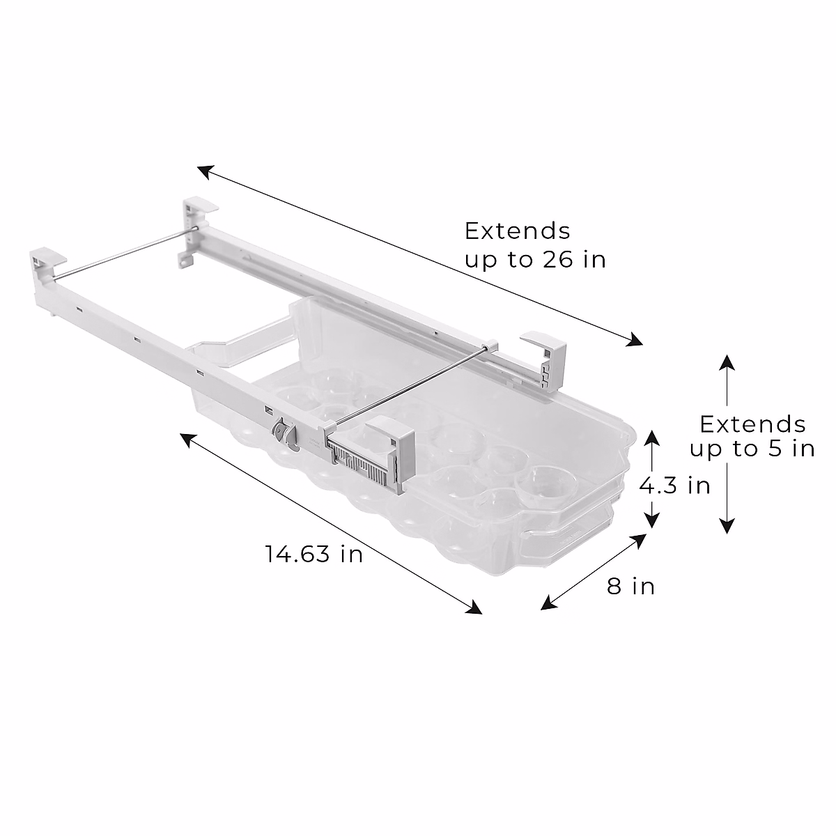 Smart Design Adjustable Sliding Pull Out Egg Drawer - Holds 18 Eggs - BPA Free - Fridge Bin, Refrigerator Holder Box, Clear Plastic Freezer Container, Food Storage Shelf, Organizer Tray - Clear