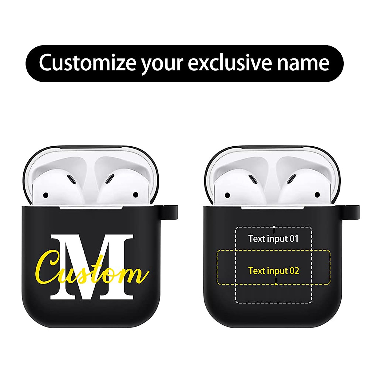 EMIDY Custom Name AirPods 2&1 Protective Cover, Multiple Colors TPU Protective Cover Design Your Own AirPods Protective with Keychain, Black,Blue,Brown,Green,Yellow,Pink,Purple,Red,White (AirPods1&2)