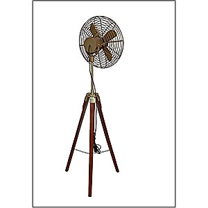 Caripeloy Floor Fan | Vintage Style | With Wooden Tripod Stand Brass Antique Floor Fan | Vintage Style | With Wooden Tripod Stand