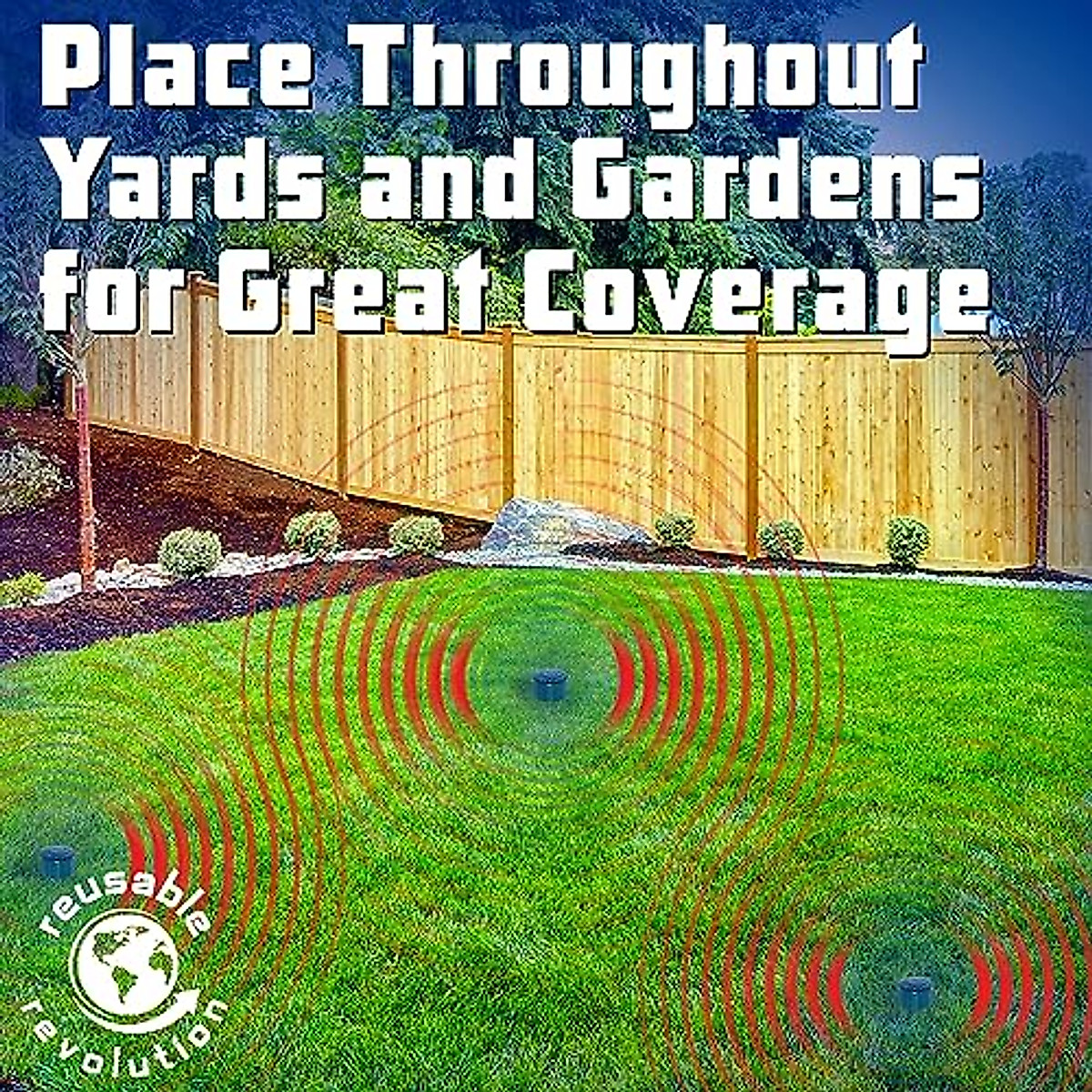 4 Pack Sonic Mole Chaser - Battery Operated Pest Repeller Stake, Scares Away Moles, Voles, Gophers and Rats by Reusable Revolution (Green & Black)