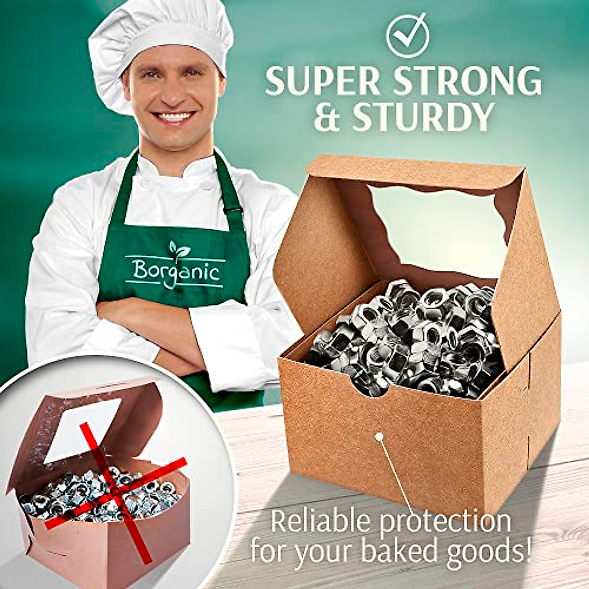 The Strongest 4x4x2.5 Inches Mini Cake Boxes on Amazon [50 Pack] - 2x Thicker and Oil-Resistant | Premium Brown Boxes With Window for Individual Donut, Mini Cookies, Dessert & Macarons - Unbeatable Durability and Protection!