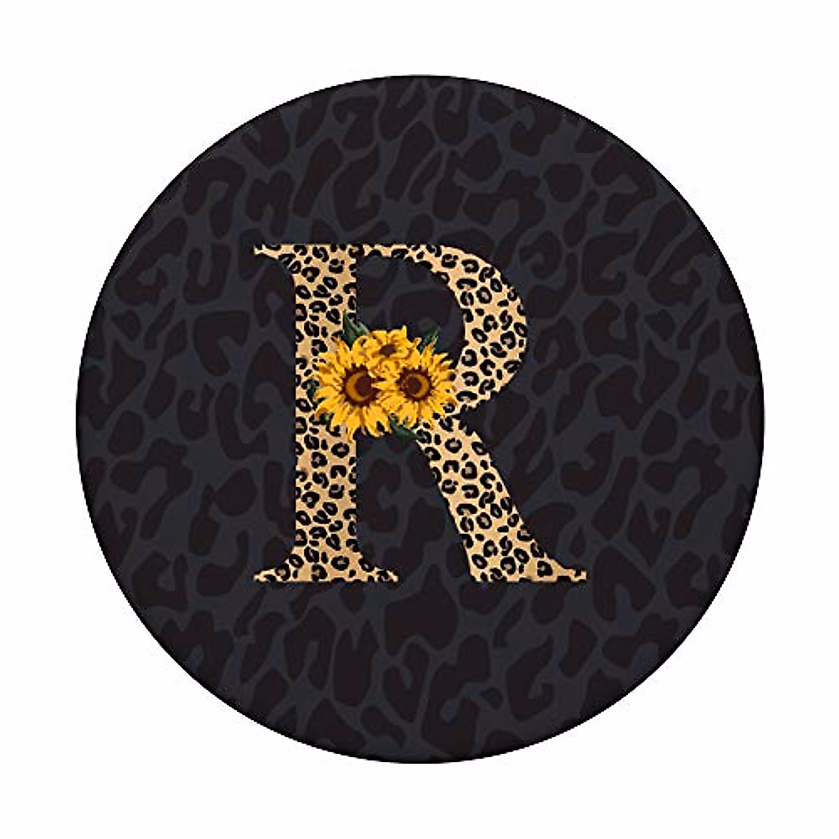 Leopard Cheetah Animal Print Sunflower Monogram Letter R PopSockets Swappable PopGrip