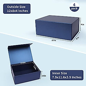 Giftgarden 4 Pack 12”x8”x4” Blue Gift Boxes with Magnetic Lids, Large Collapsible Gift Wrap Box Magnet Clourse for Presents, Mothers Day, Birthday, Wedding, Bridesmaid Groomsman Proposal Box