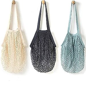 YOYI YOYI Reusable Produce Bags Cotton Mesh Grocery Bags,Washable Portable Vegetable Bag, 100% Cotton Mesh String Organizer Shopping Bag Handle Net Tote(3 Piece)