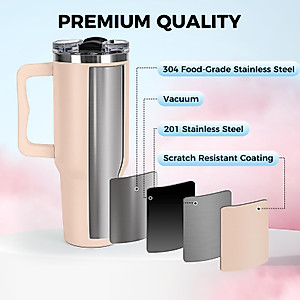 LATTPLYN 40 oz Tumbler with Handle and Straw Lid Insulated Cup Stainless Steel Water Bottle Travel Mug Gifts for Women Men Kids Trek Collection Thermoses Apricot