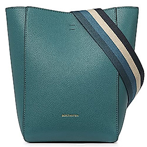 BOSTANTEN Leather Purses and Handbags for Women Designer Hobo Bucket Bag Fashion Small Crossbody Purses Peacock Blue small Size