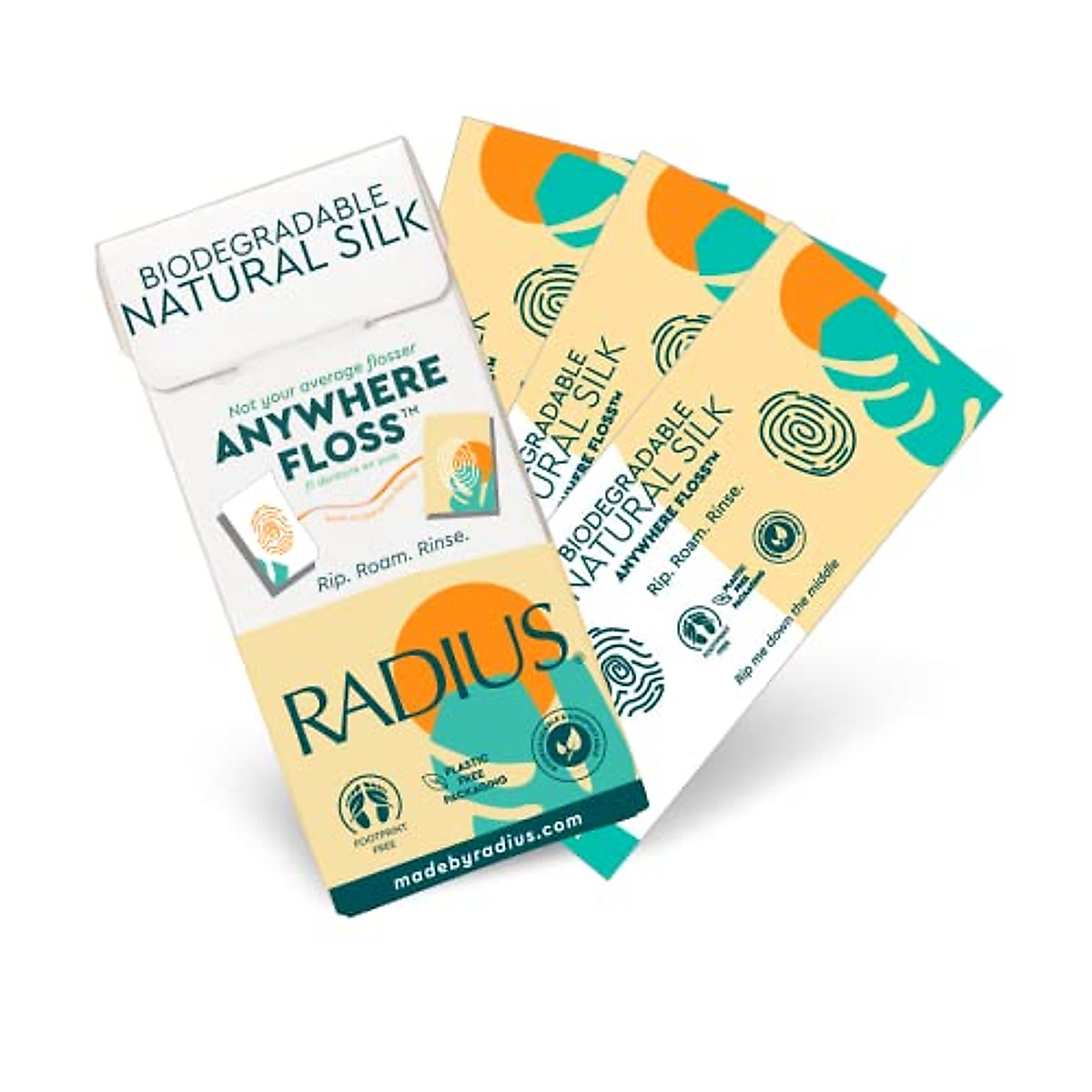 RADIUS Natural Unscented Silk Anywhere Floss Travel Dental Floss for Oral Care Boost Non Toxic Tooth & Gum Protection (20 Single Use Flossers per Pack) - Pack of 3