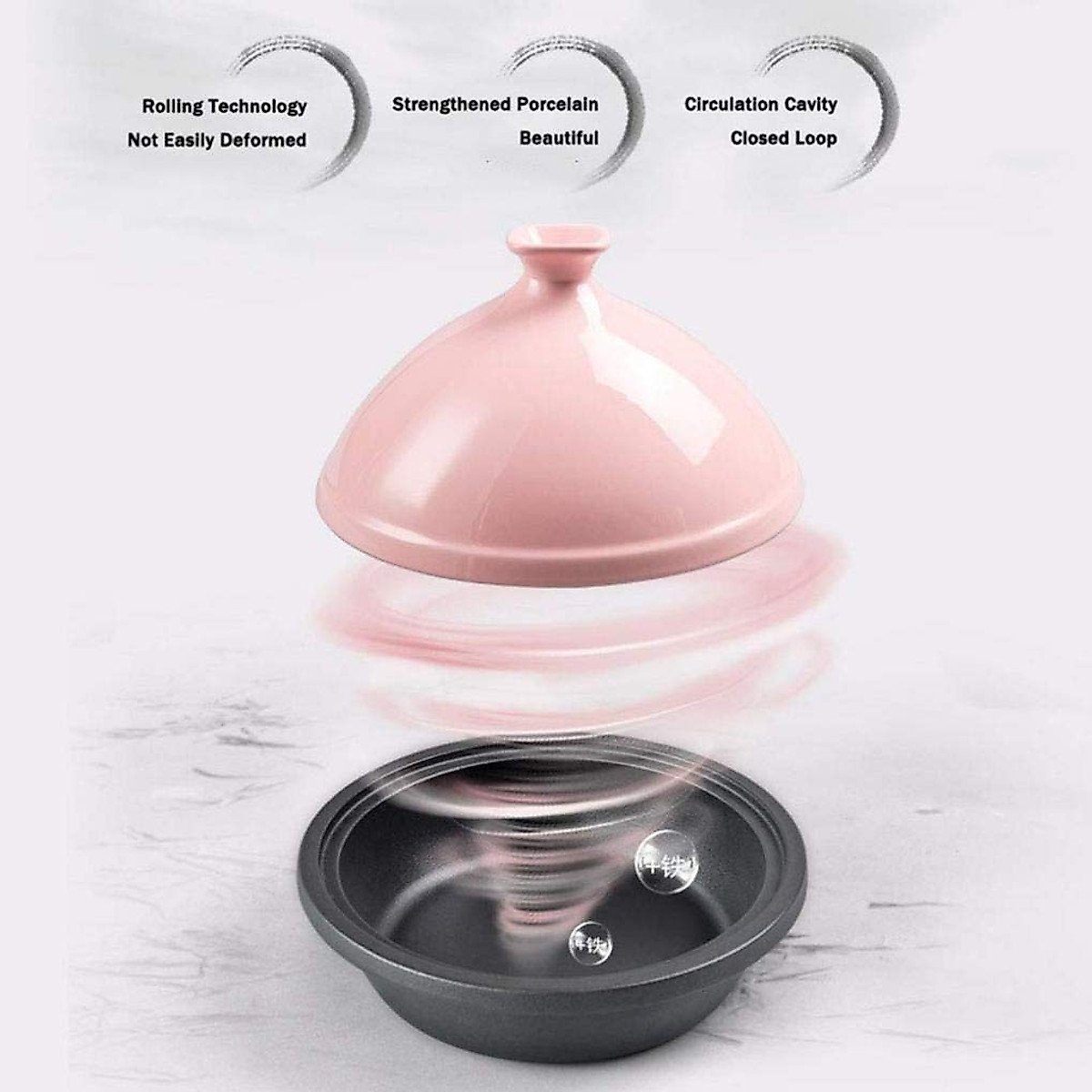 MYYINGBIN 3 Liters Moroccan Tagine Pot Cast Iron Base Ceramic Lid Clay Casserole Suitable for 3-6 People, Red