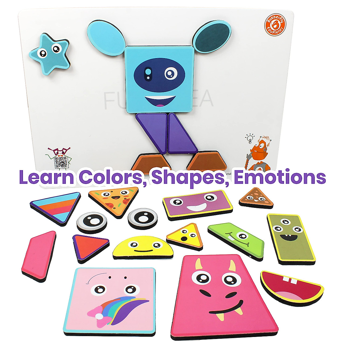 ButterflyEdufields 100+ Magnetic Puzzles for Kids 3 4 5 Years Old | Mix & Match Fun Shapes & Emoticons 100+ Play Challenges | Creative Birthday Gift for Kids