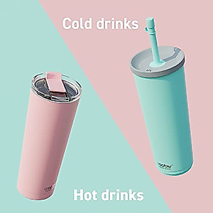 asobu Ocean Stainless Steel Tumbler with Flexible Straw Lid | Insulated Water Bottle for Ice Coffee, Cold Brew | Flip Open Lid for Hot Tea and Coffee | Reusable Travel Cup 27 Ounce (Blue)