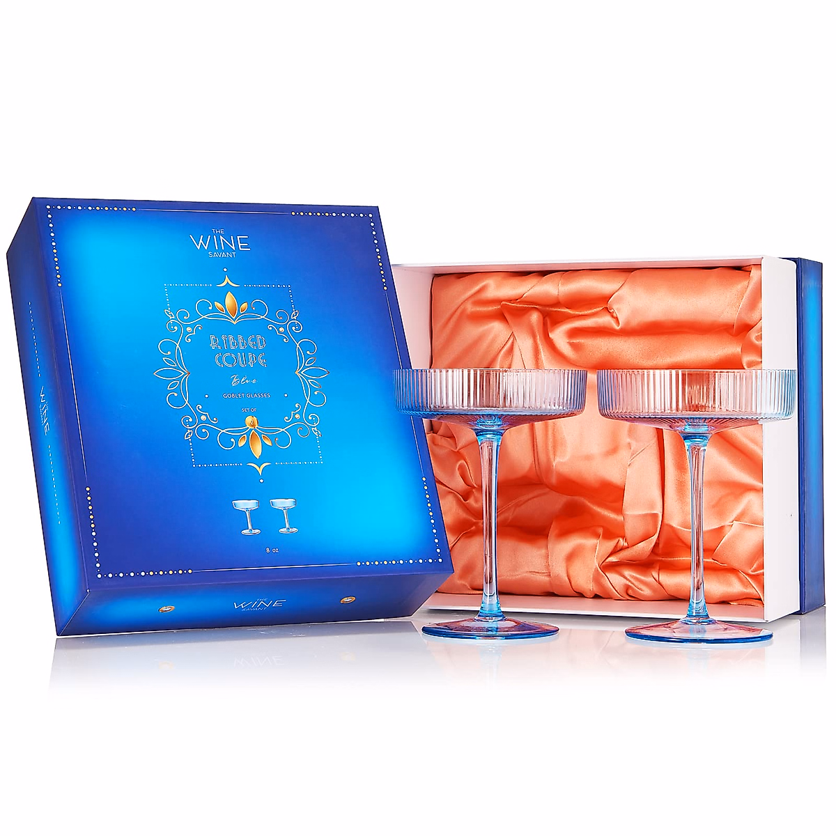 Rose Pink Ribbed Coupe Cocktail, Champagne & Martini Glasses 8 oz | Set of 2 | Retro Style Classic Manhattan Glasses For Cocktails, Ripple Coupe Glasses, Art Deco Gatsby Vintage, Crystal with Stems